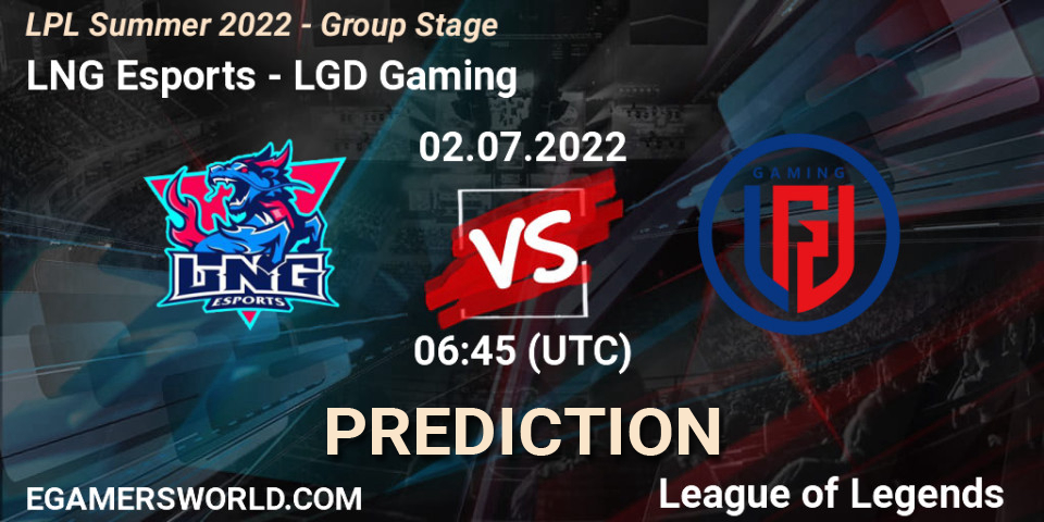 LNG Esports contre LGD Gaming : prédiction de match. 02.07.2022 at 07:00. LoL, LPL Summer 2022 ...