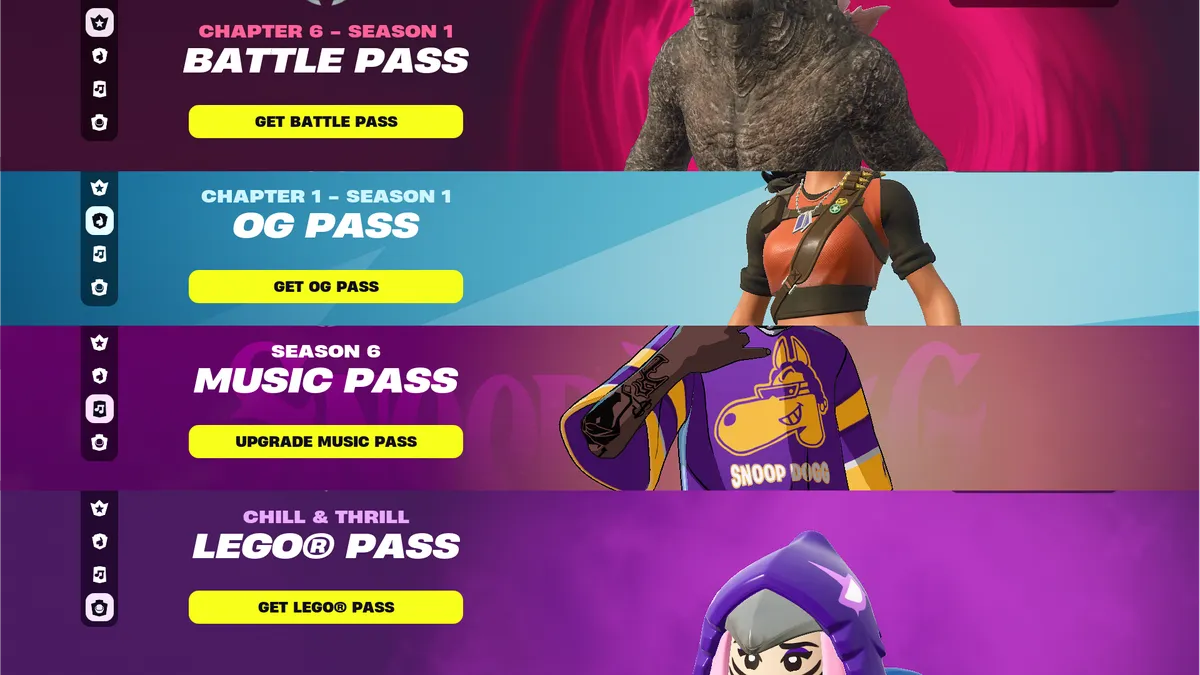 Tous les Pass Fortnite - Battle Pass, OG Pass, Music Pass, Lego Pass ...